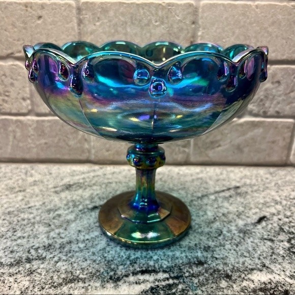 Indiana Glass | Dining | Vintage Indiana Blue Carnival Glass Iridescent ...